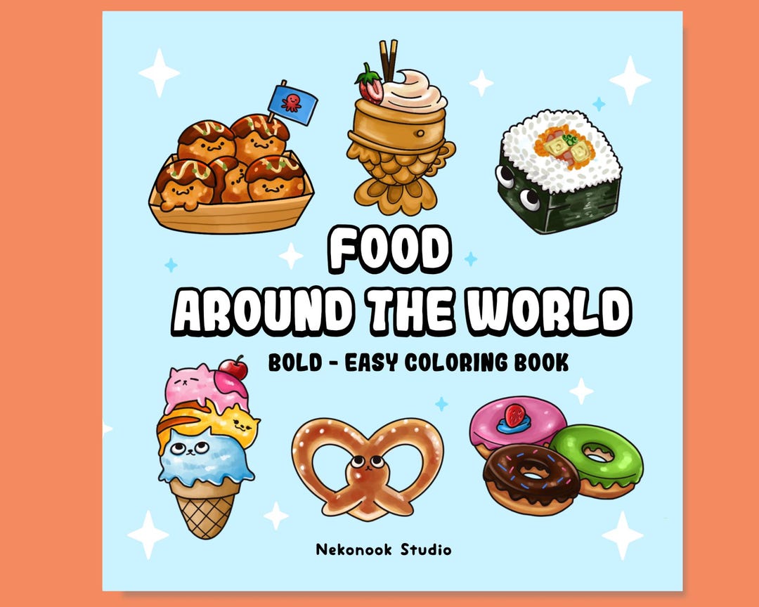 Printable Bold Easy Food Coloring Book for Adult Stress Relief Digital ...