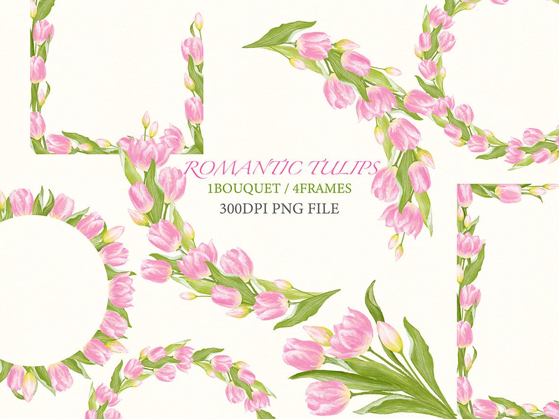Tulip Flower Frame PNG Pastel Clipart Spring Wreath Clipart - Etsy