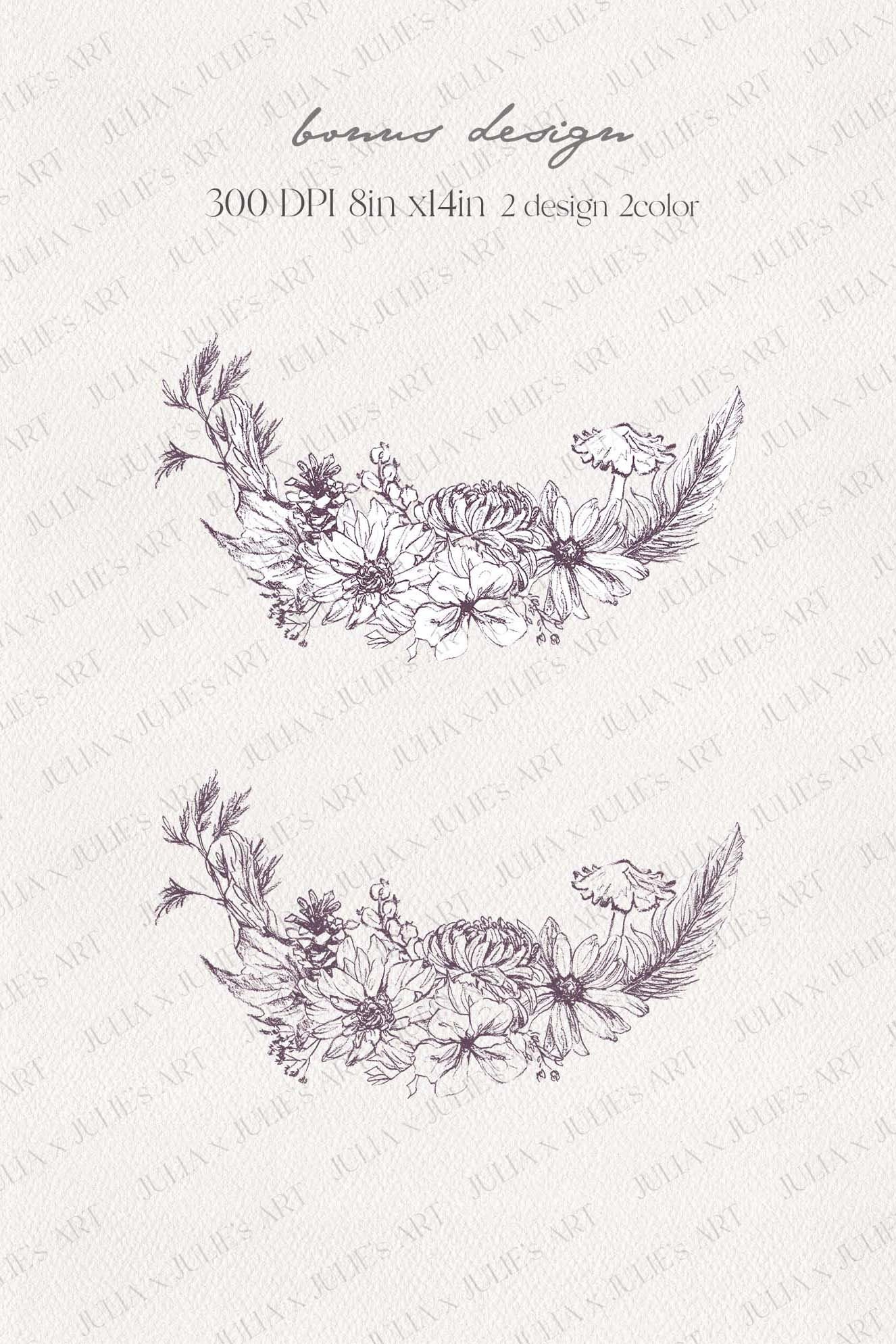 Autumn Floral Line Art, Boho Clipart, Rustic Clipart, Fall Clipart ...