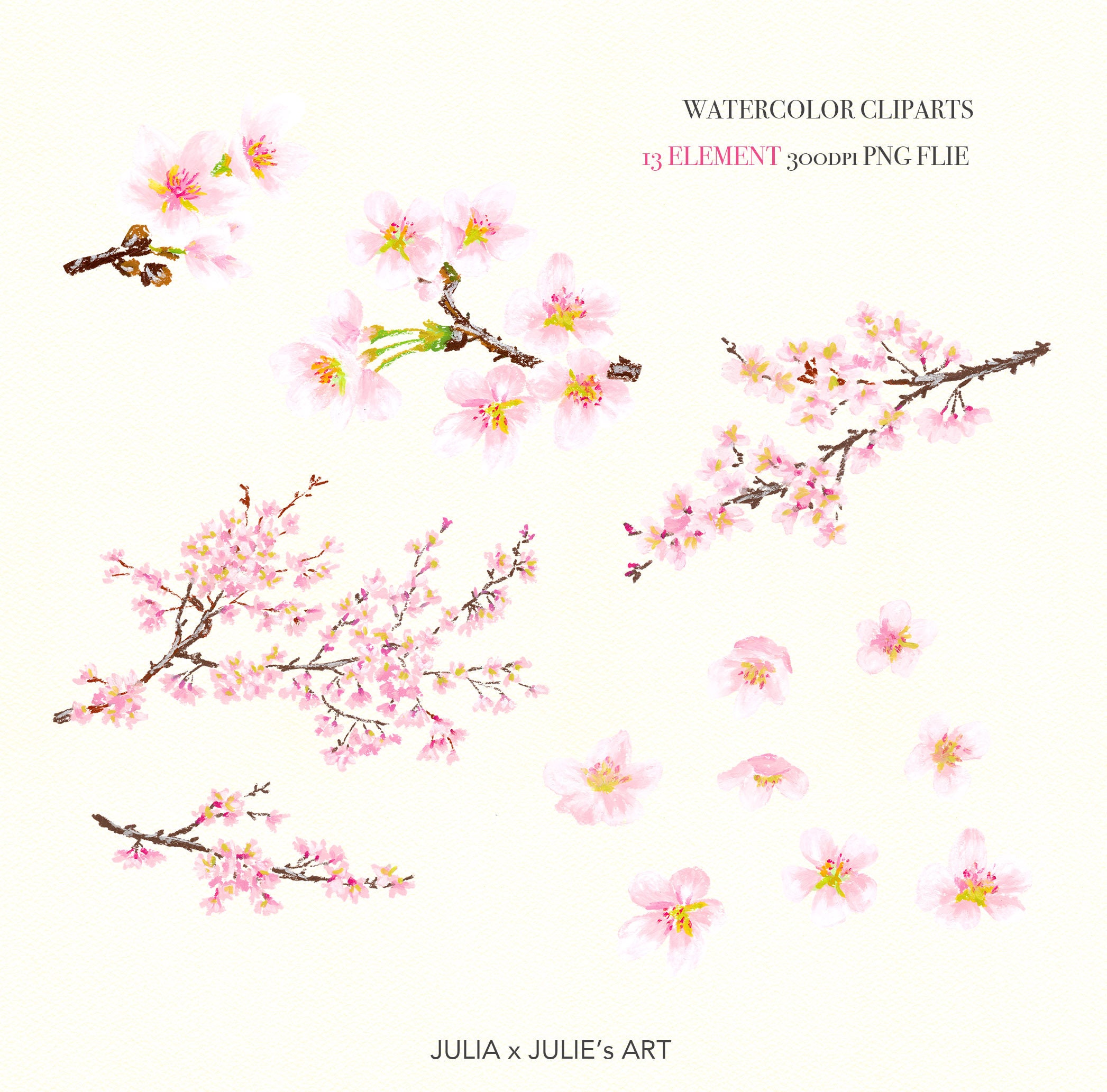 Cherry Blossom Clipart, Pastel Clipart, Spring Clipart, Cherry Branches ...