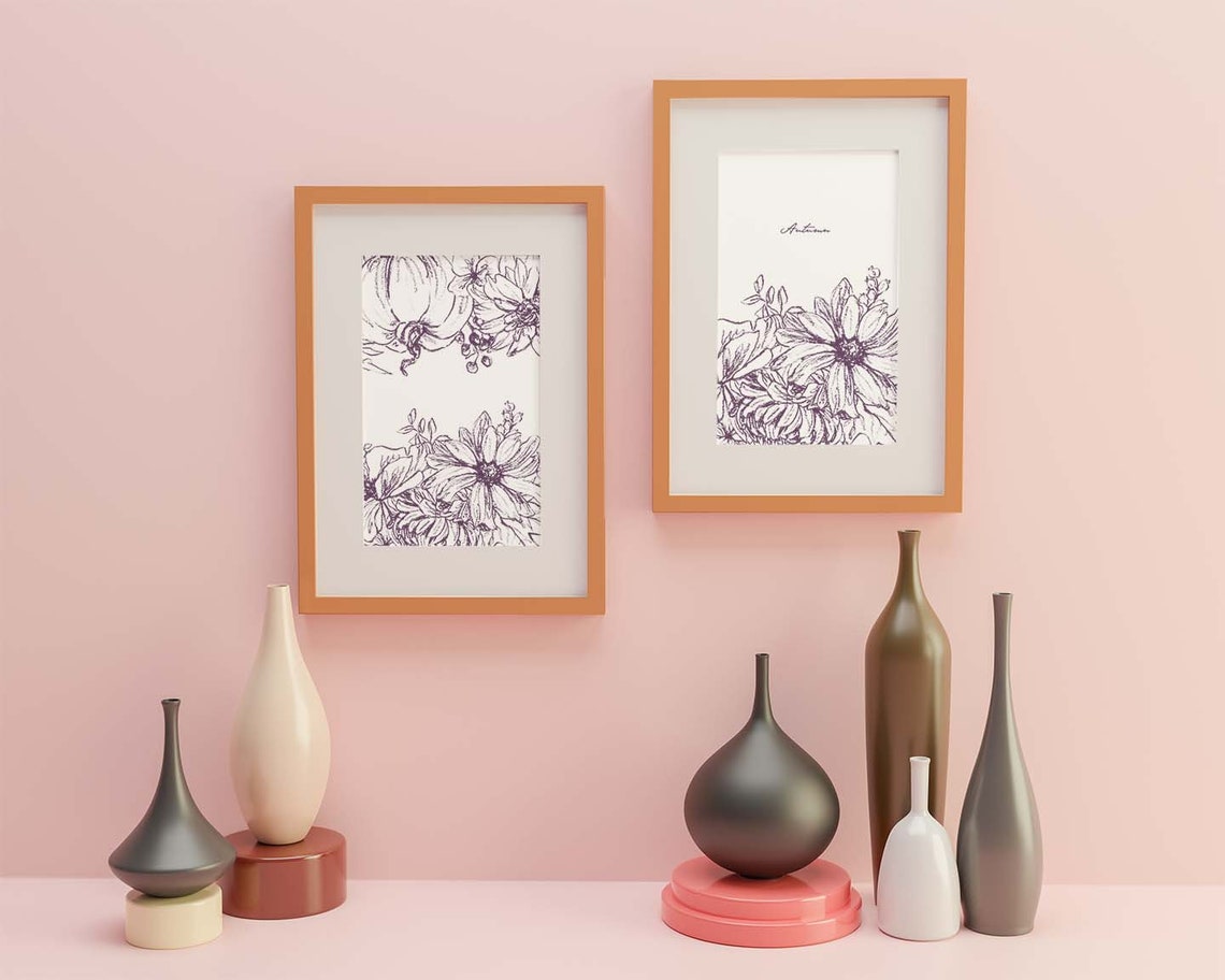 Botanical Fall Line Art, Floral Line Art, Autumn Clipart, Botanical ...