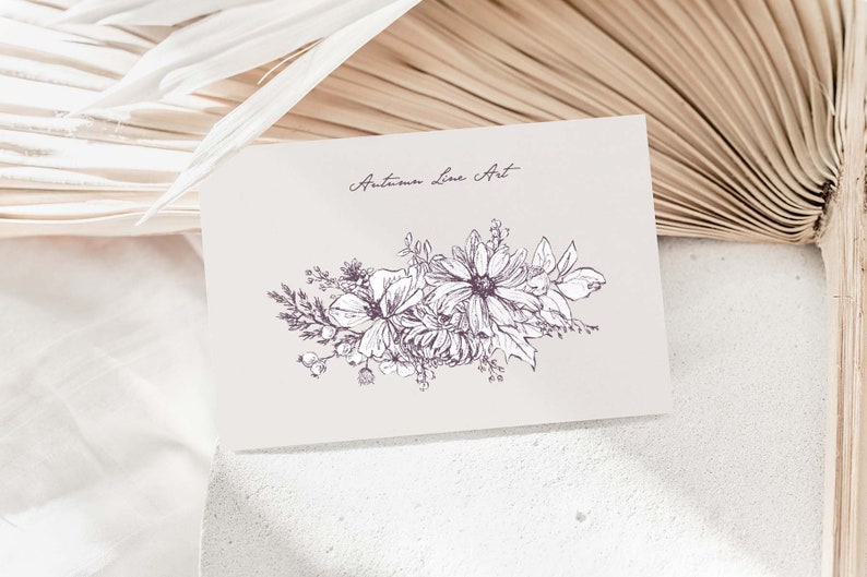 Botanical Fall Line Art, Floral Line Art, Autumn Clipart, Botanical ...