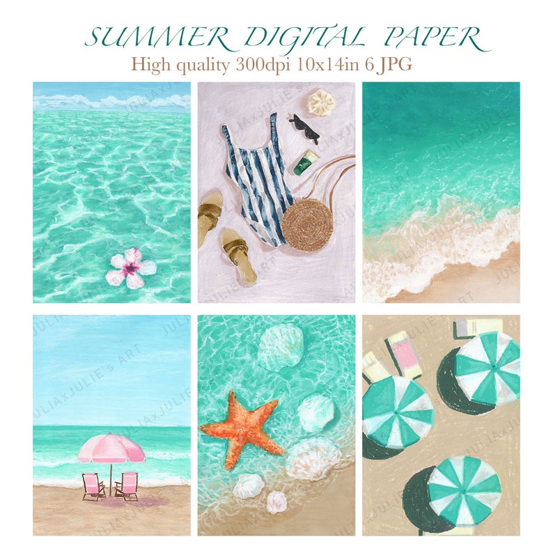 Summer Digital Paper Ocean Digital Background Beach Painting Sandy ...