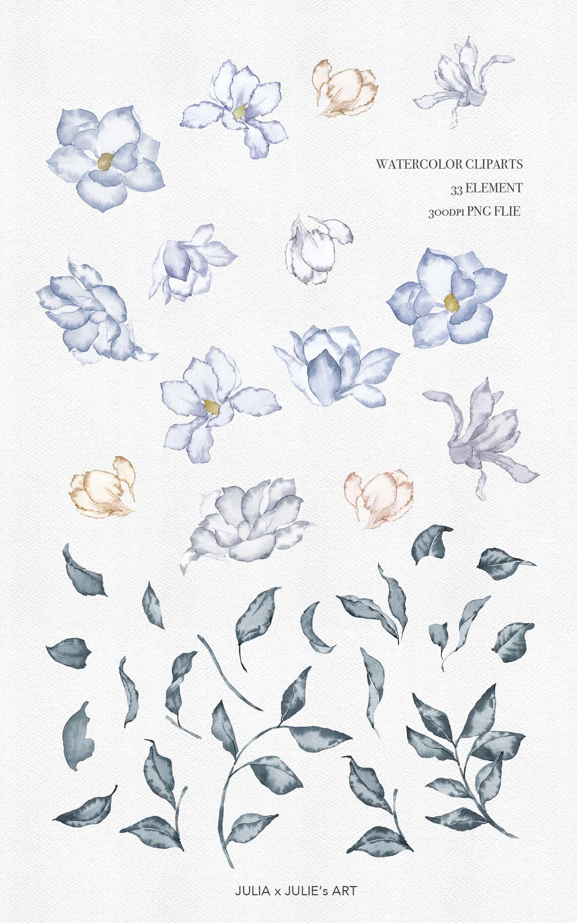 Dusty Blue Flowers Clipart. Winter Flower Clipart. Dusty Blue | Etsy