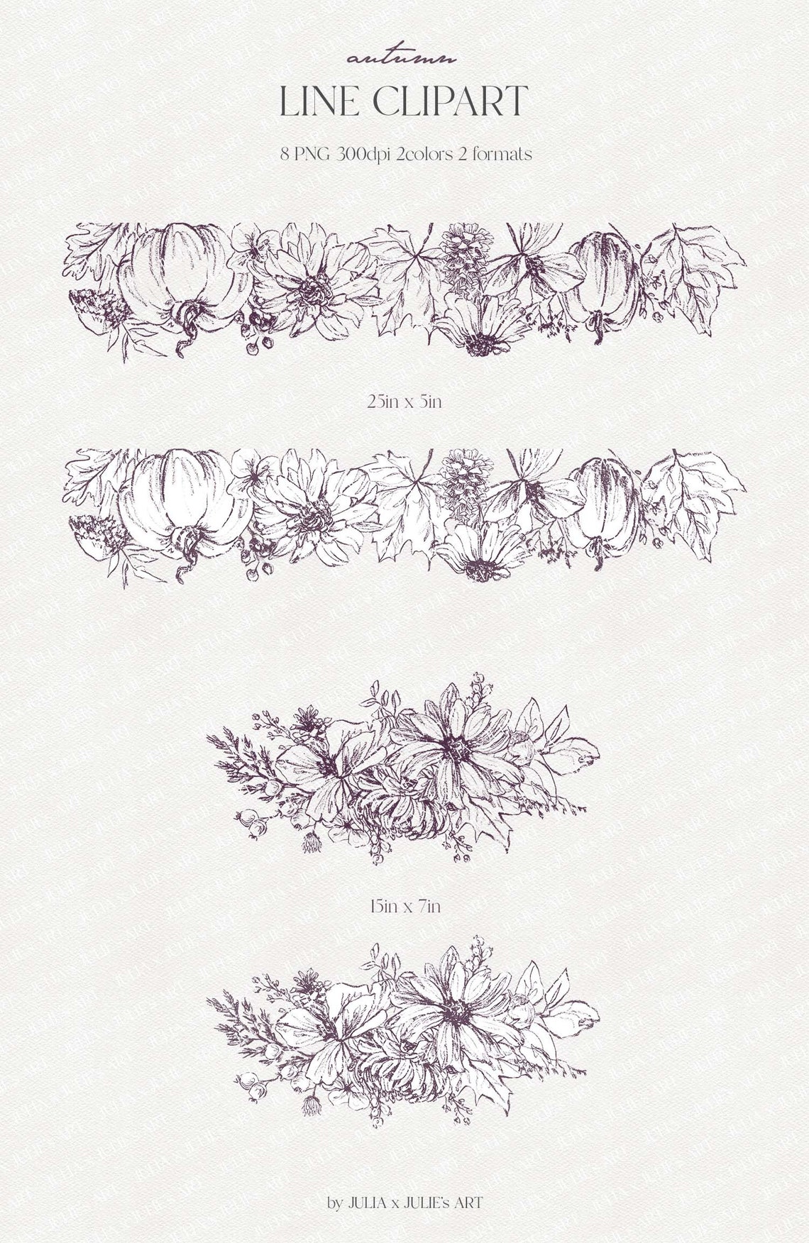 Botanical Fall Line Art, Floral Line Art, Autumn Clipart, Botanical ...