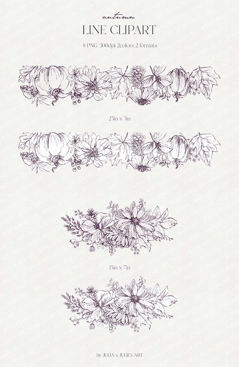 Botanical Fall Line Art, Floral Line Art, Autumn Clipart, Botanical ...