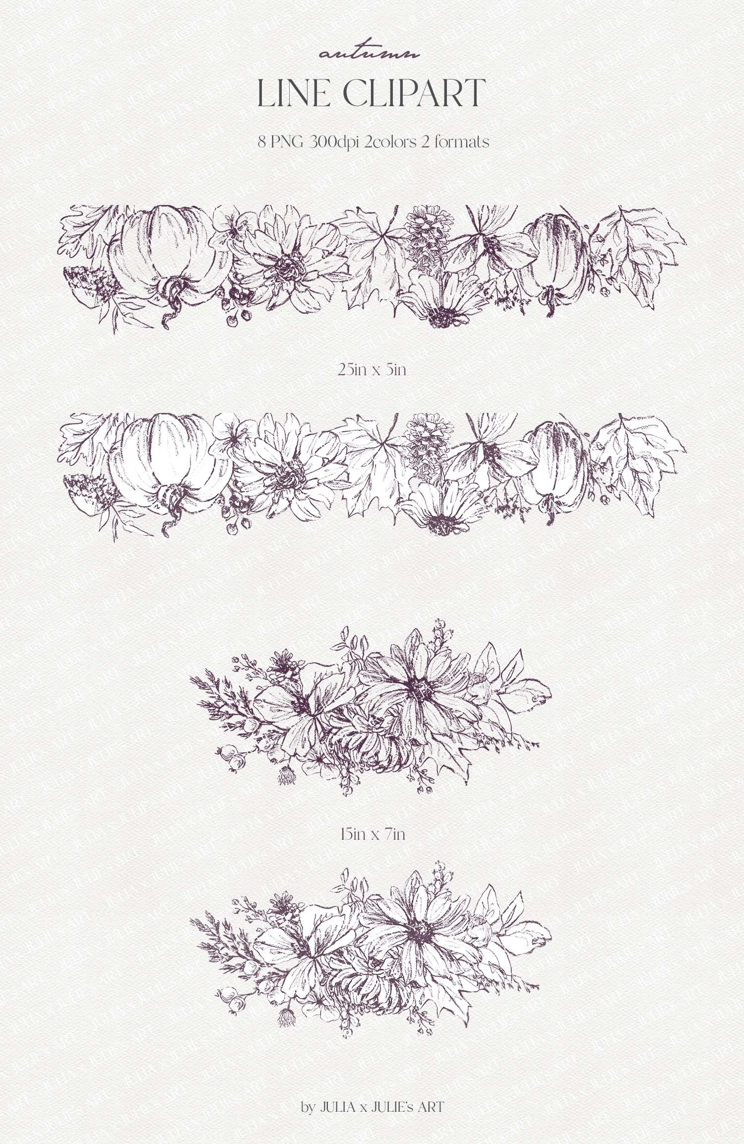 Botanical Fall Line Art, Floral Line Art, Autumn Clipart, Botanical ...