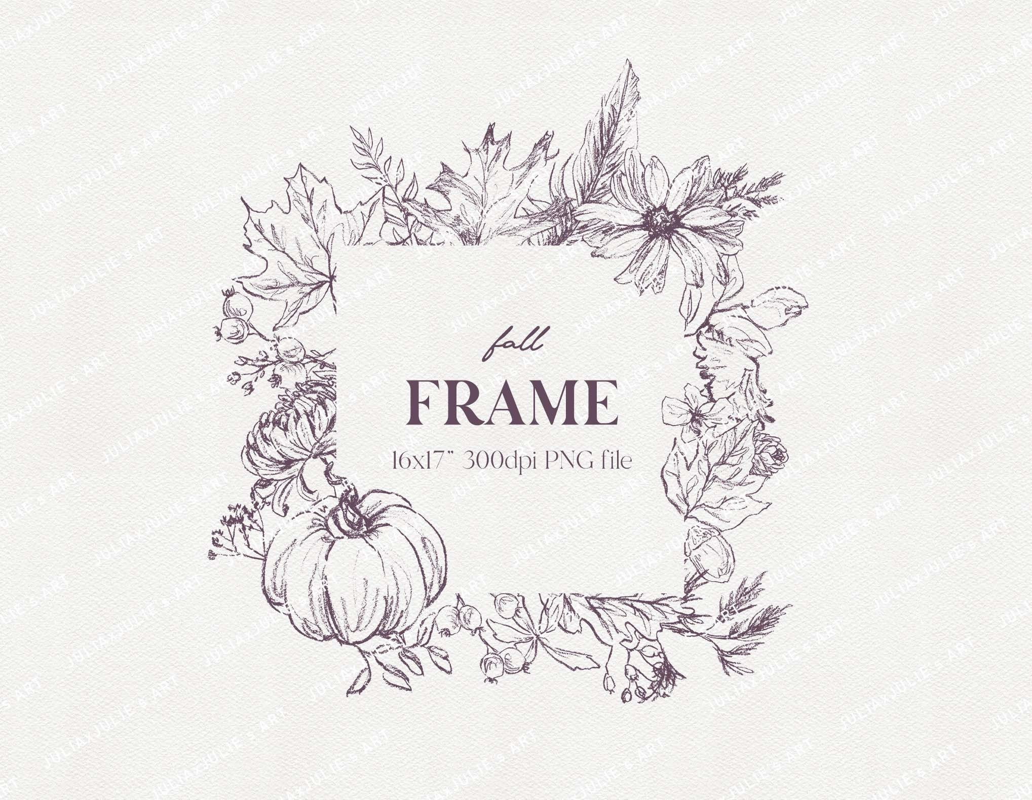 Botanical Line Art Clipart, Flower Line Art, Fall Leaves Clipart, Hand ...