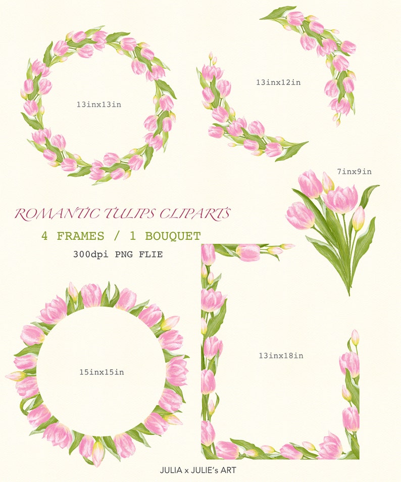 Tulip Flower Frame PNG Pastel Clipart Spring Wreath Clipart | Etsy