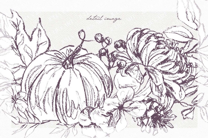 Fall Flowers Pumpkin Wreath Clipart, Fall Wedding Decor, Line Drawing ...