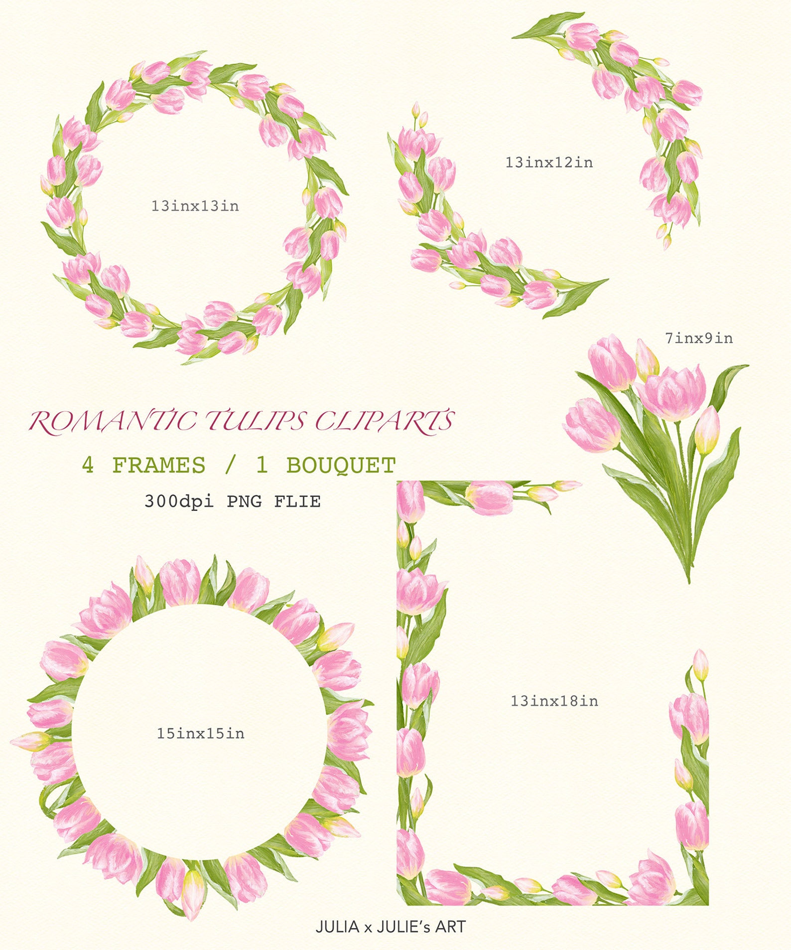Tulip Flower Frame PNG Pastel Clipart Spring Wreath Clipart - Etsy