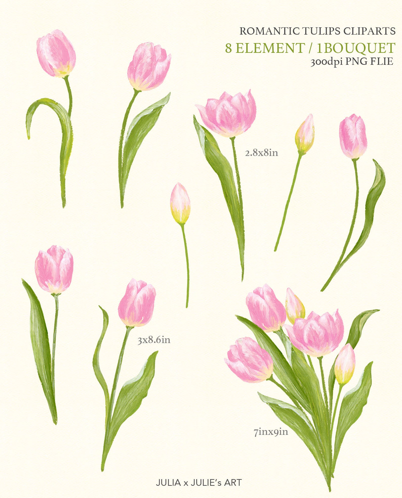 Spring Tulip Clipart. Pink Tulip Flowers Clipart. Wedding Clipart ...