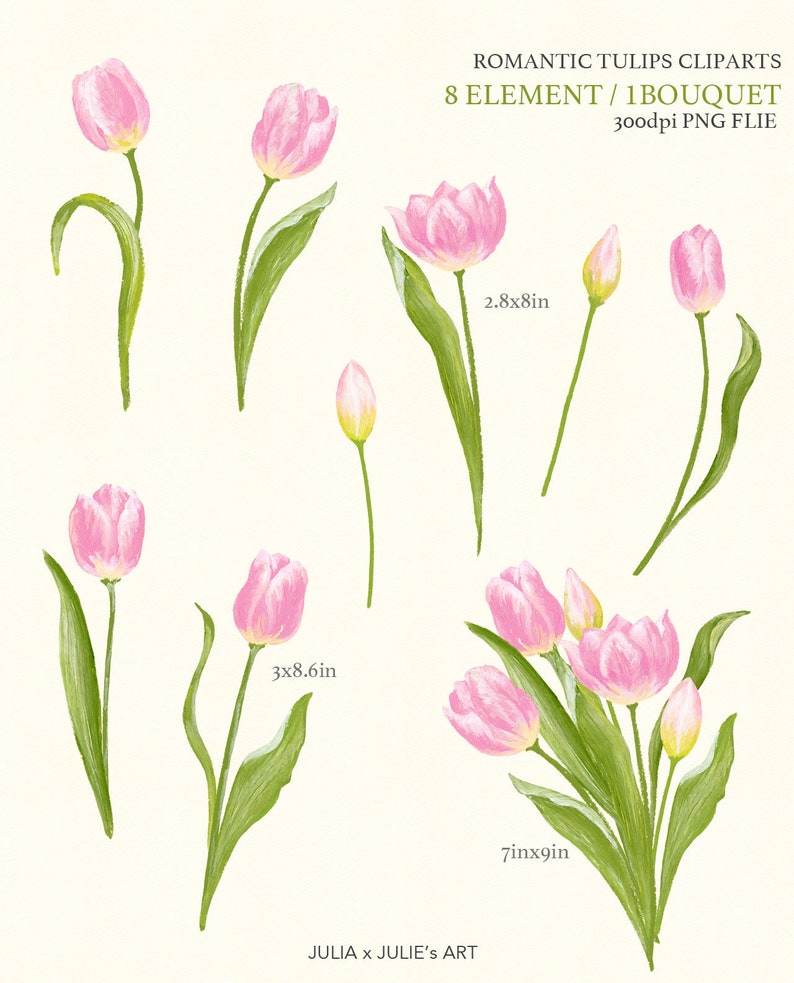 Spring Tulip Clipart. Pink Tulip Flowers Clipart. Wedding Clipart ...