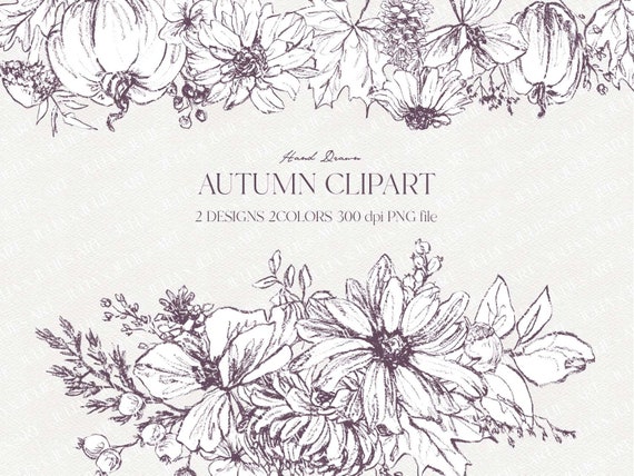 Botanical Fall Line Art Floral Line Art Autumn Clipart - Etsy