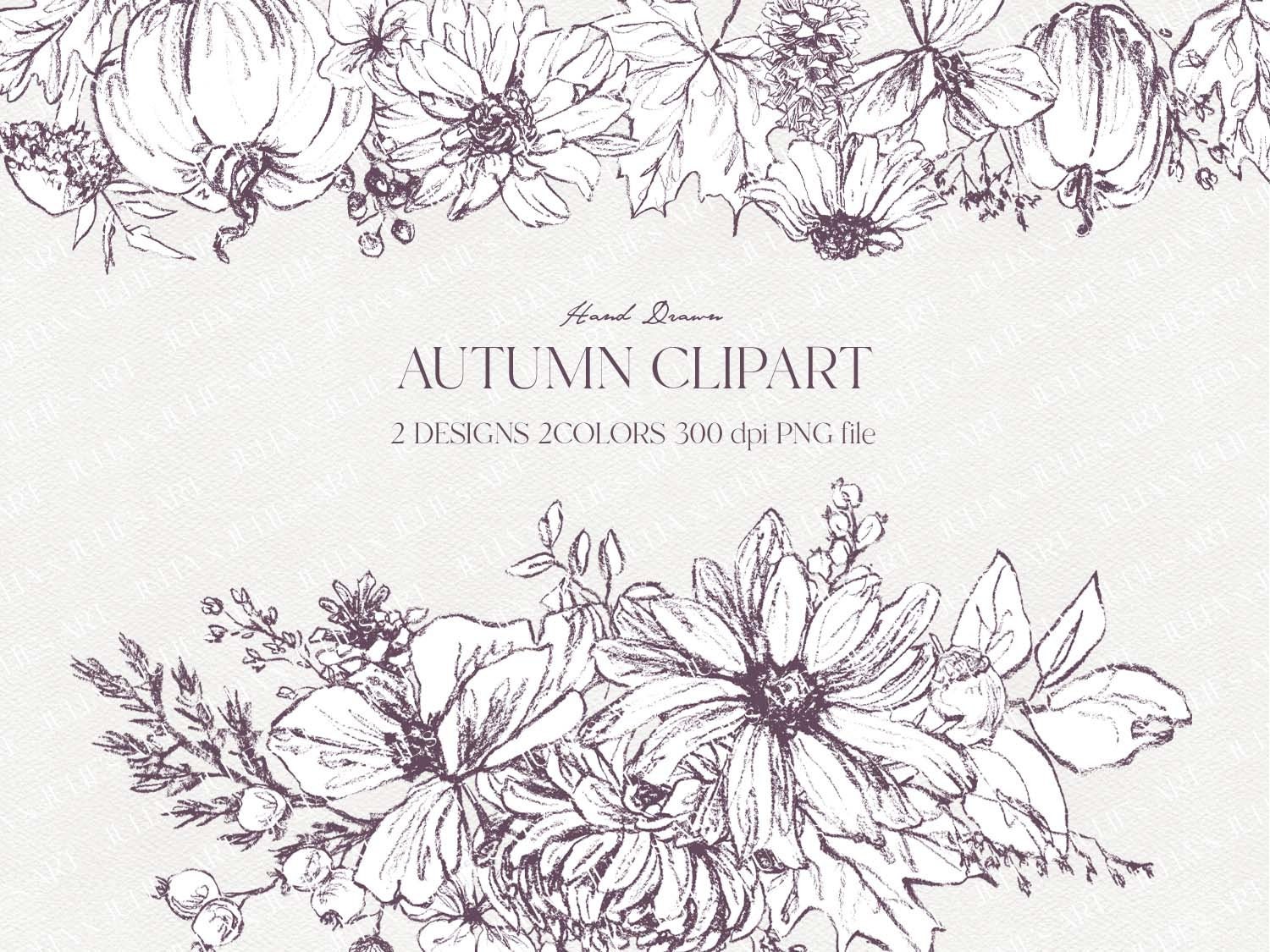 Botanical Fall Line Art, Floral Line Art, Autumn Clipart, Botanical ...