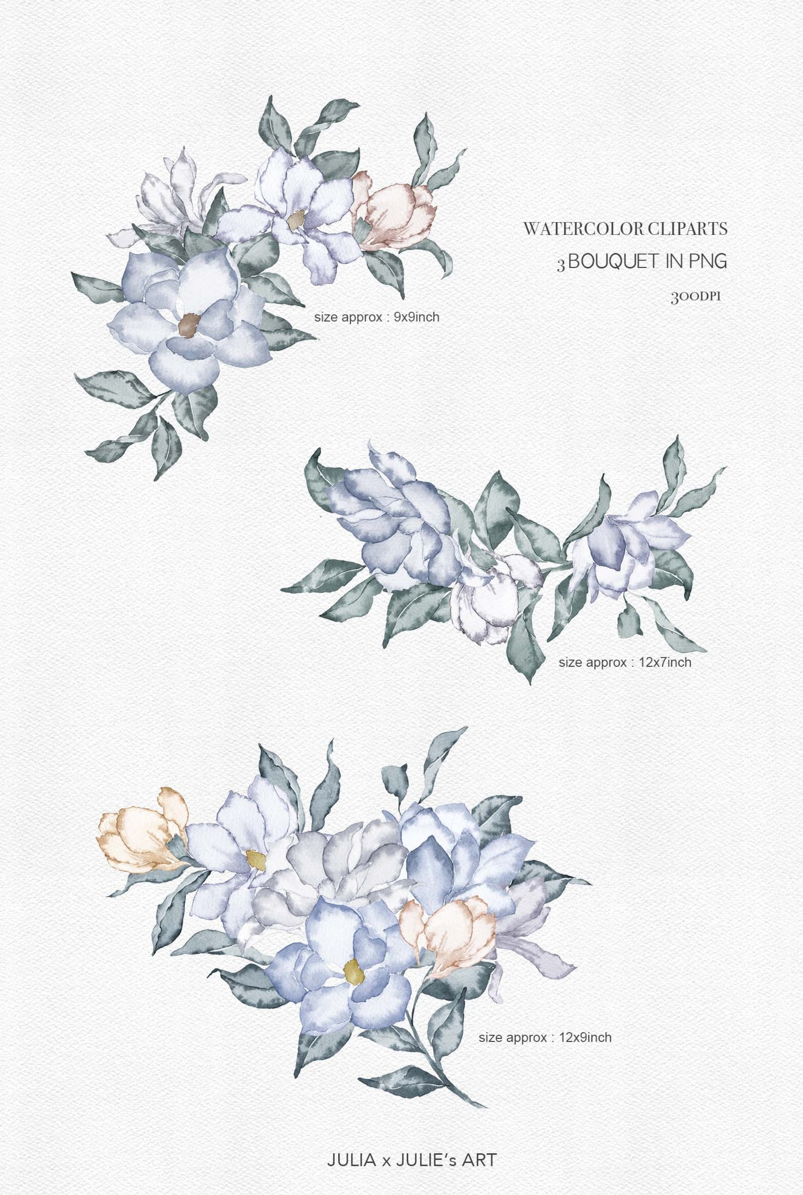 Dusty Blue Flowers Clipart. Winter Flower Clipart. Dusty Blue | Etsy