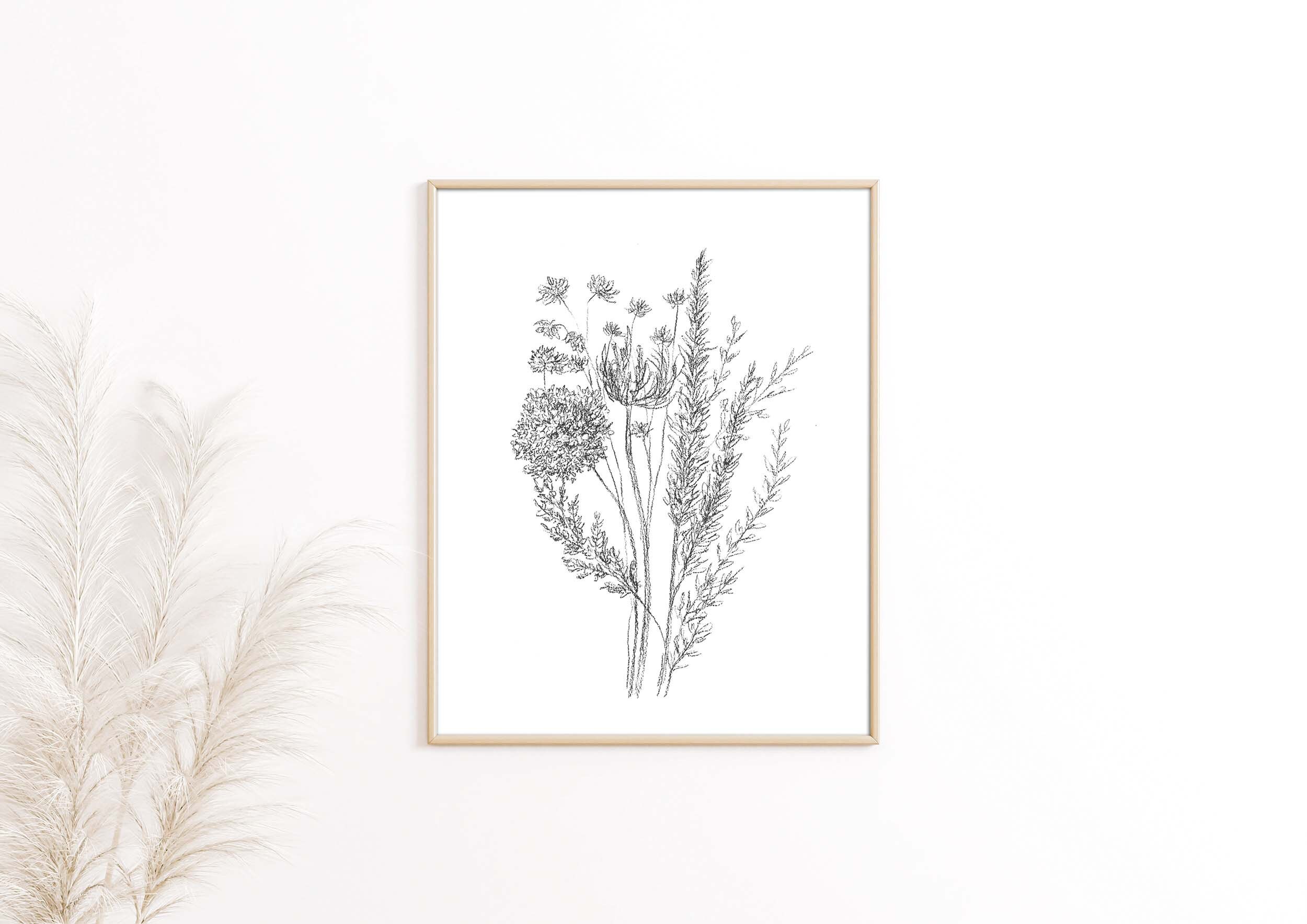 Fall Wildflower Line Art Clipart, Botanical Illustration (digital ...