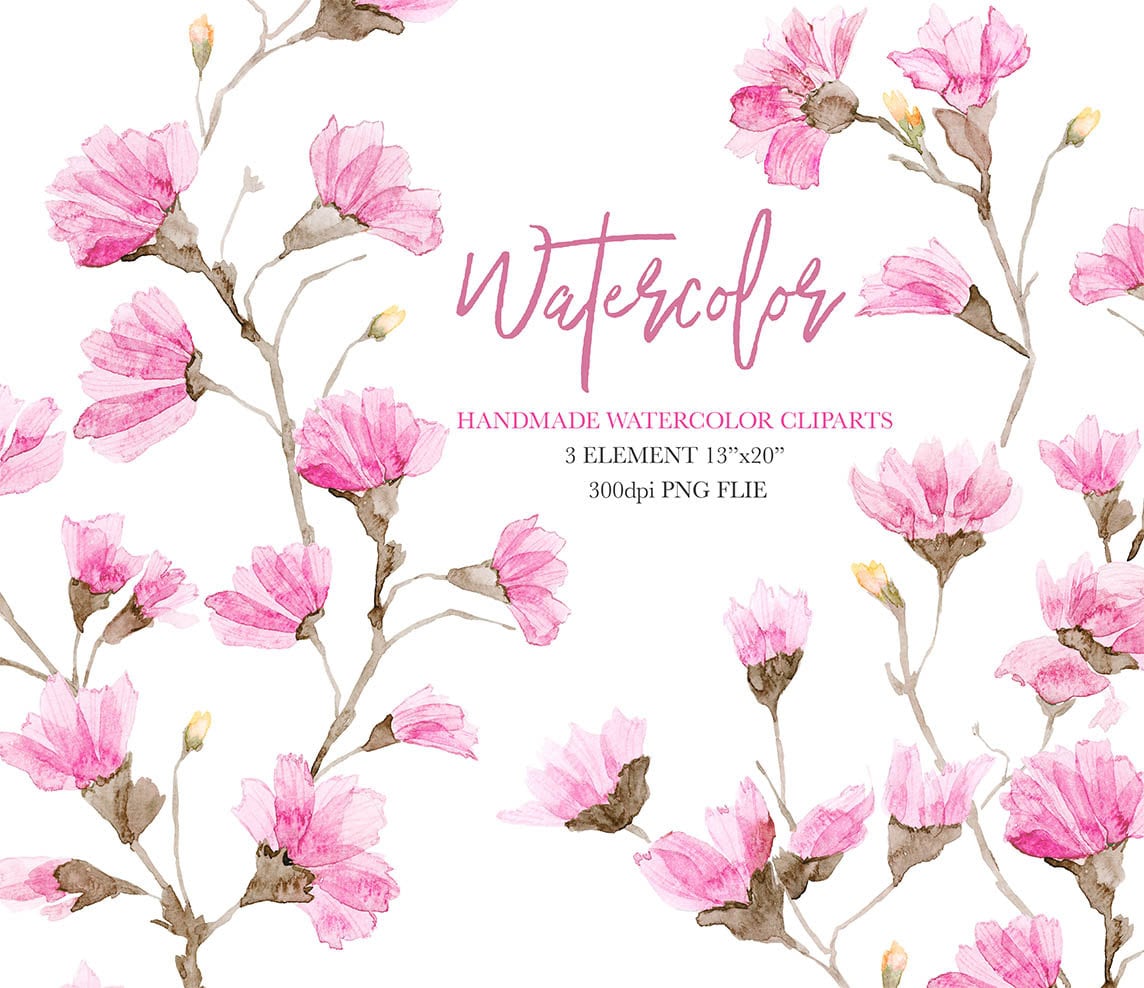 Watercolor Botanical Clipart, Spring Flower Clipart, Boho Floral ...