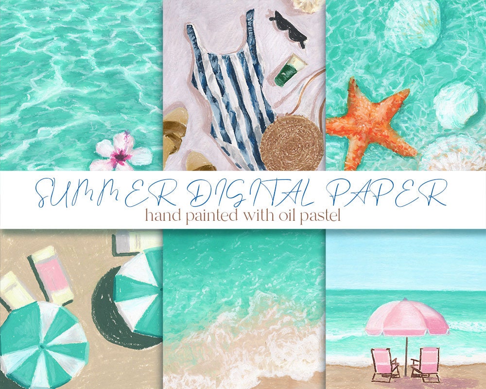 Summer Digital Paper Ocean Digital Background Beach Painting Sandy ...