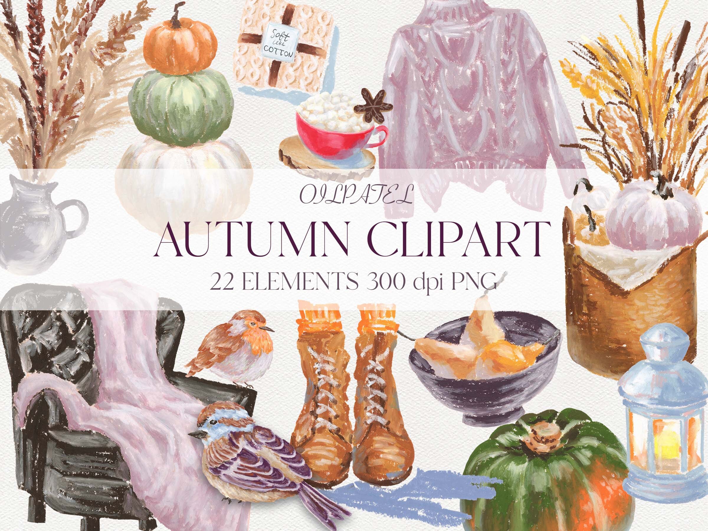 Vintage Botanical Fall Clipart, Fall Png, Boho Clipart, Fall ...