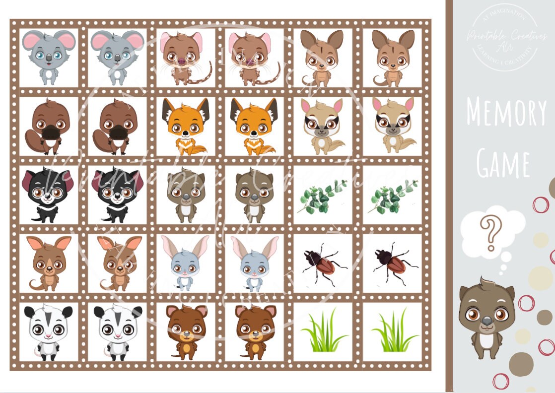 Australian Animals Memory Game - Etsy UK