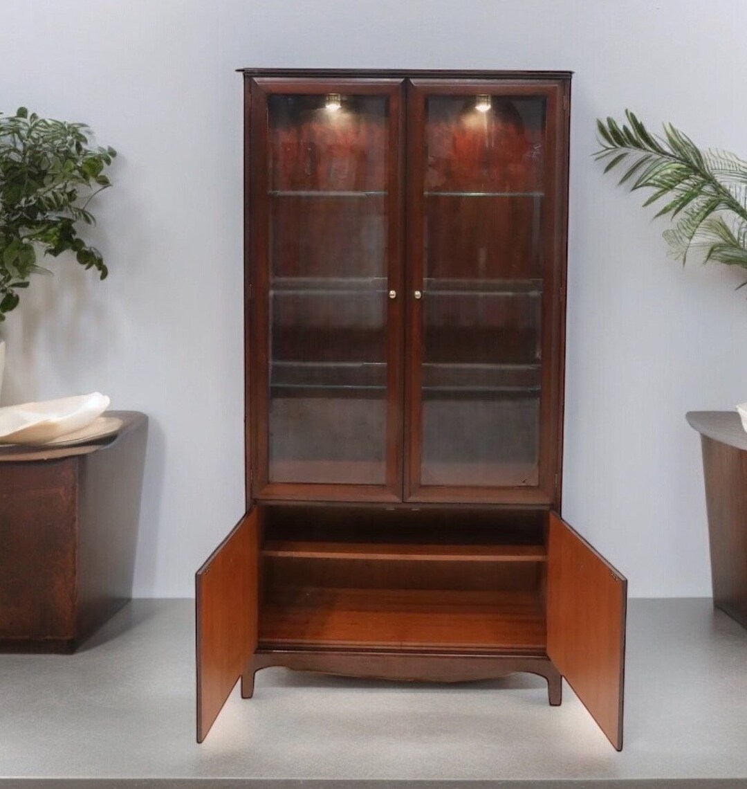 Stag Midcentury Mahogany Glass Display Cabinet China Bookcase - Etsy