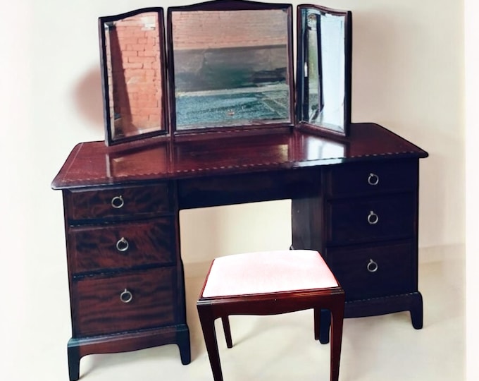 Stag Double Pedestal Mahogany Dressing Table With Stool, Stag Vanity ...