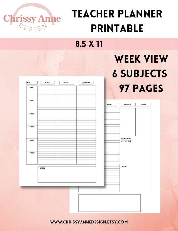 Teacher Planner Teacher Agenda 6 Subject Agenda Week | Etsy