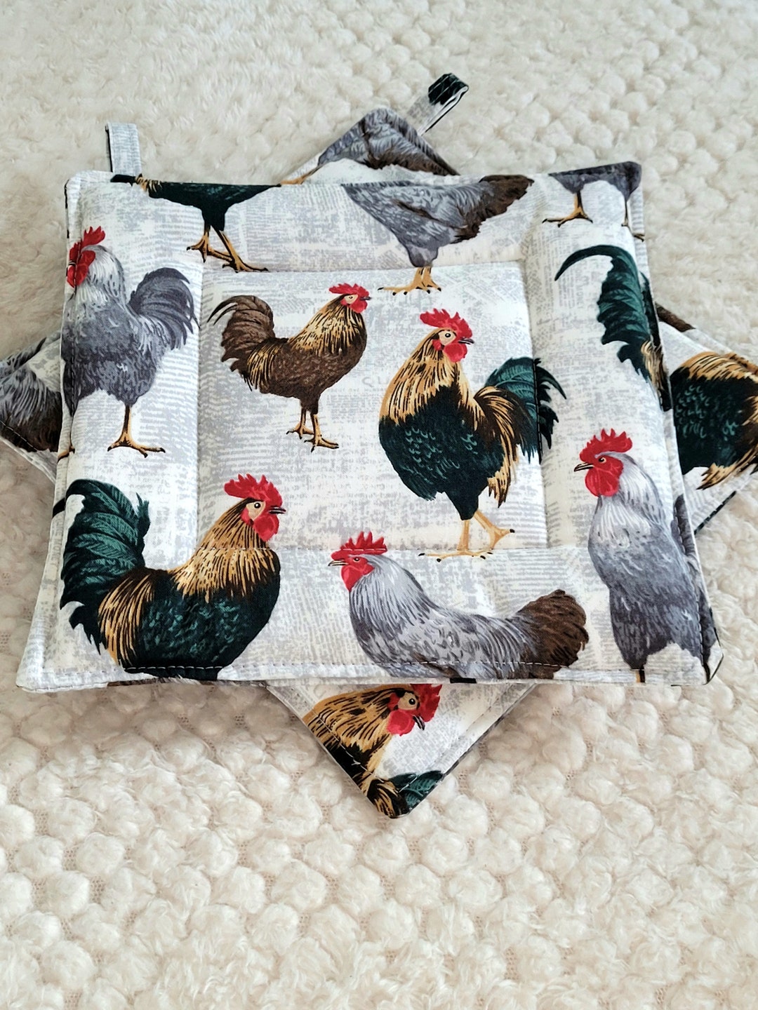 Kitchen Potholders, Chickens, Roosters, Set of 2, 8x8, Extra Thick. - Etsy
