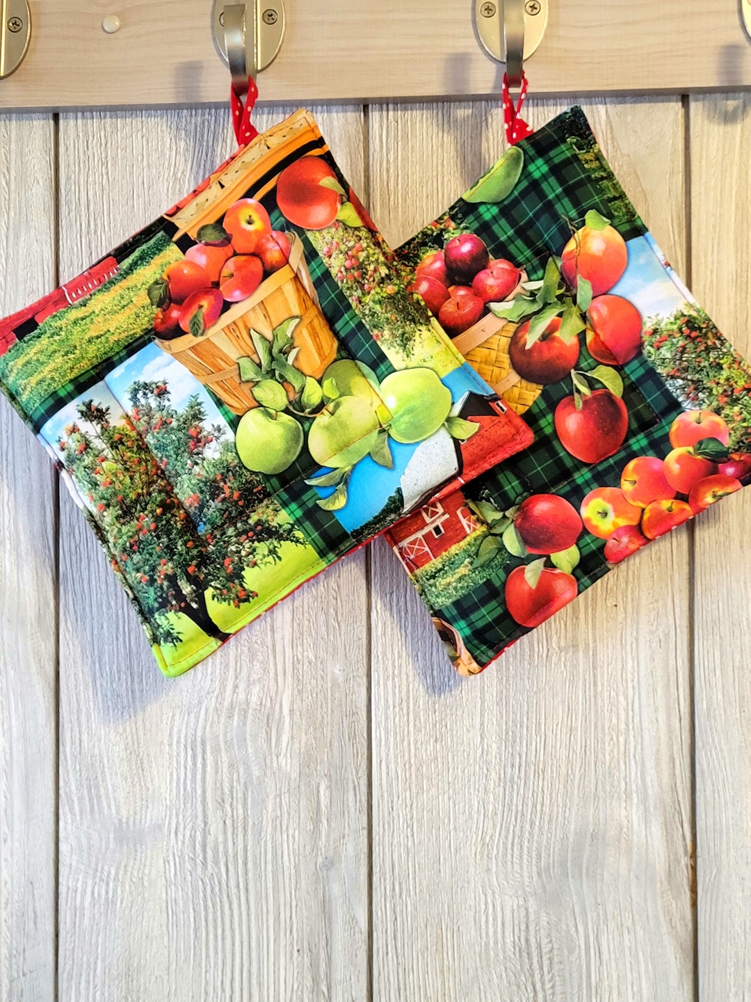 Apples With Fall Design on Set of 8x8 Potholders Quilted Extra Thick ...