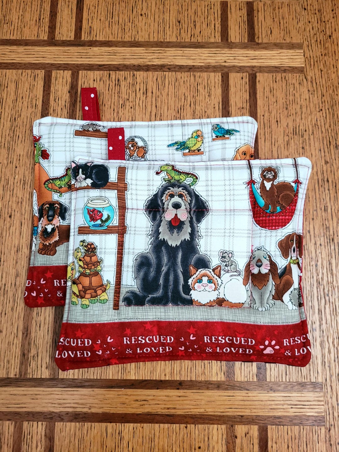 Cartoon Dogs "rescued and Loved" Design, on Quilted Set of 2 ...