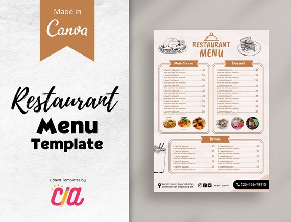 Restaurant Menu Canva Template. Food Menu Canva Template. Cafe | Etsy