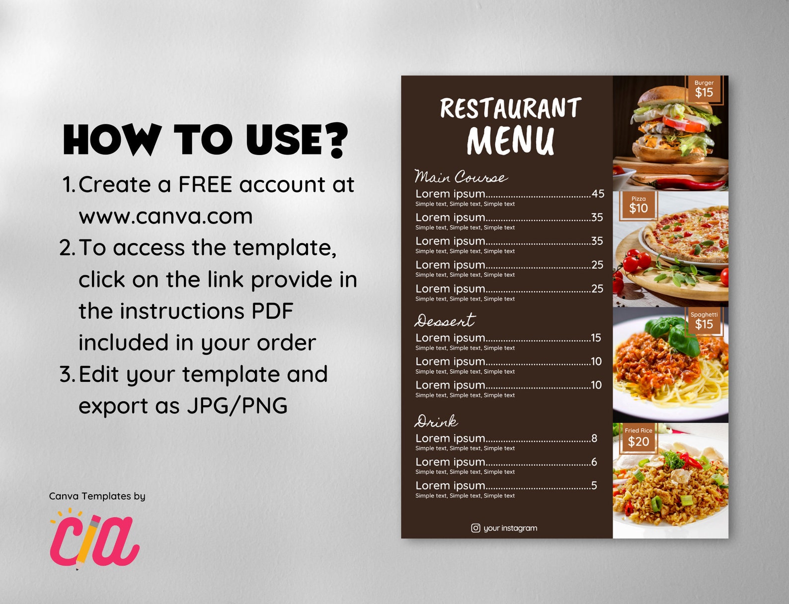Food Menu Canva Template | Restaurant Menu | Food Drink Template ...