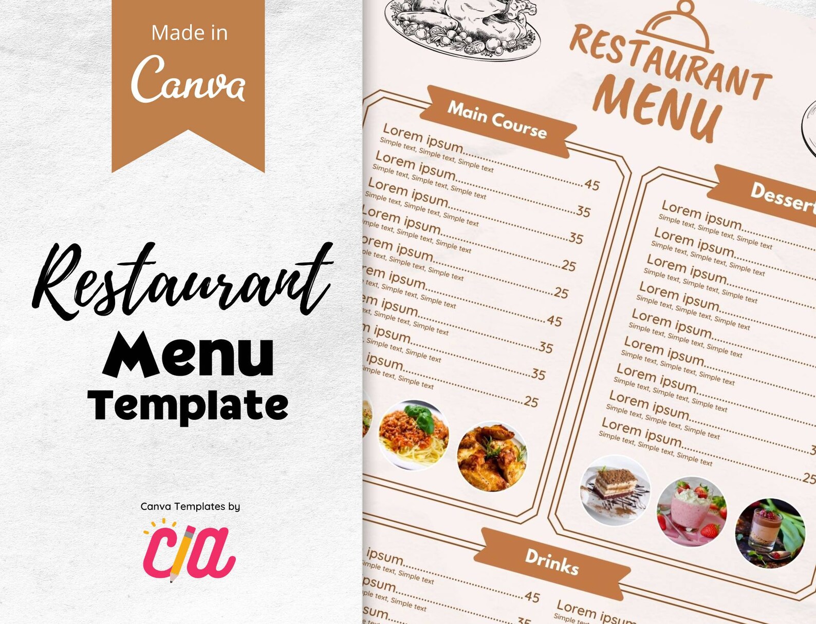 Restaurant Menu Canva Template. Food Menu Canva Template. Cafe | Etsy