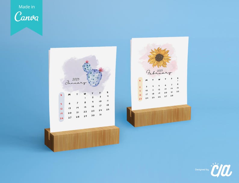 2025 Desk Calendar Canva Template Editable Calendar Template Watercolor ...