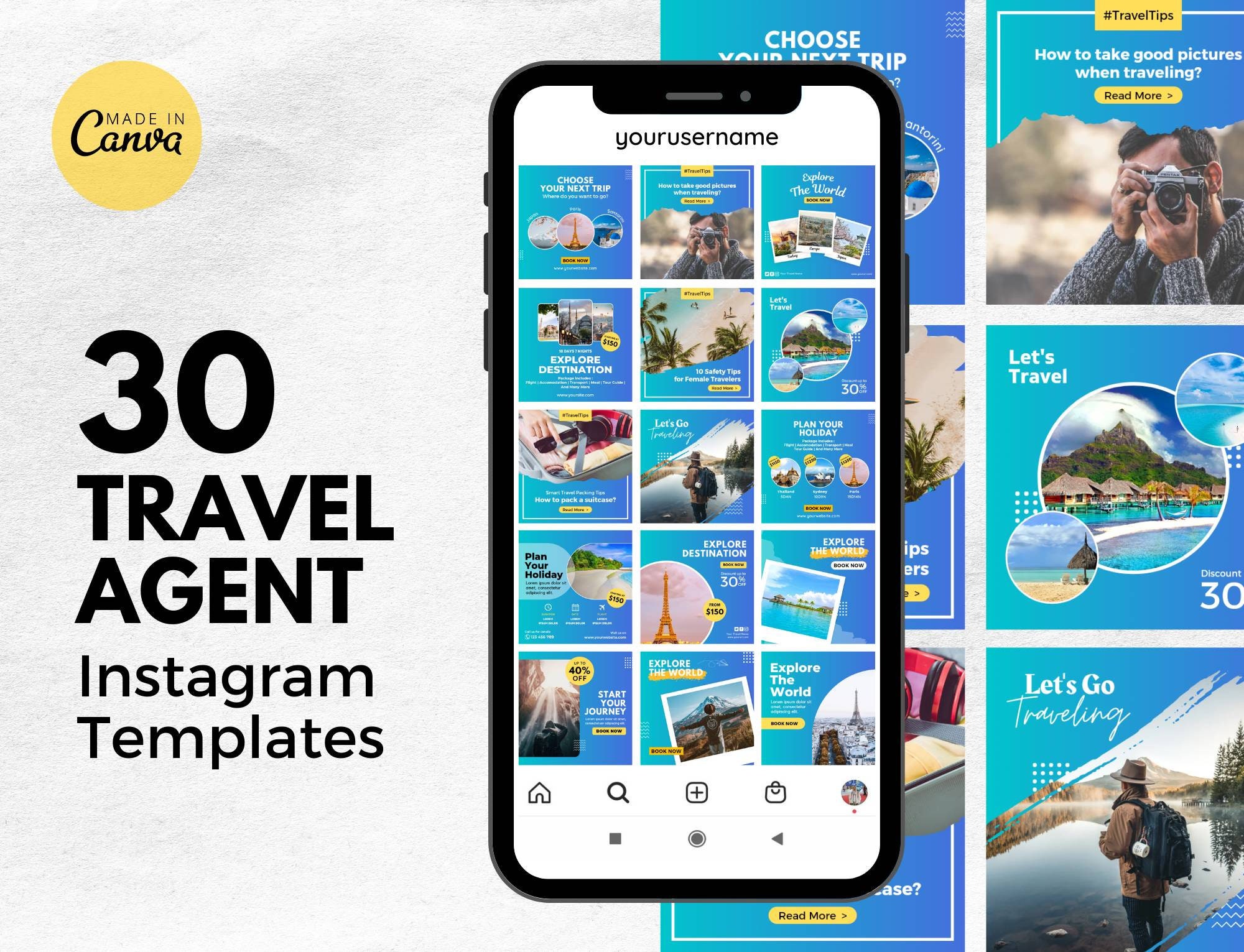 30 Travel Agent Instagram Post Templates 2nd Edition | Travel Agency ...