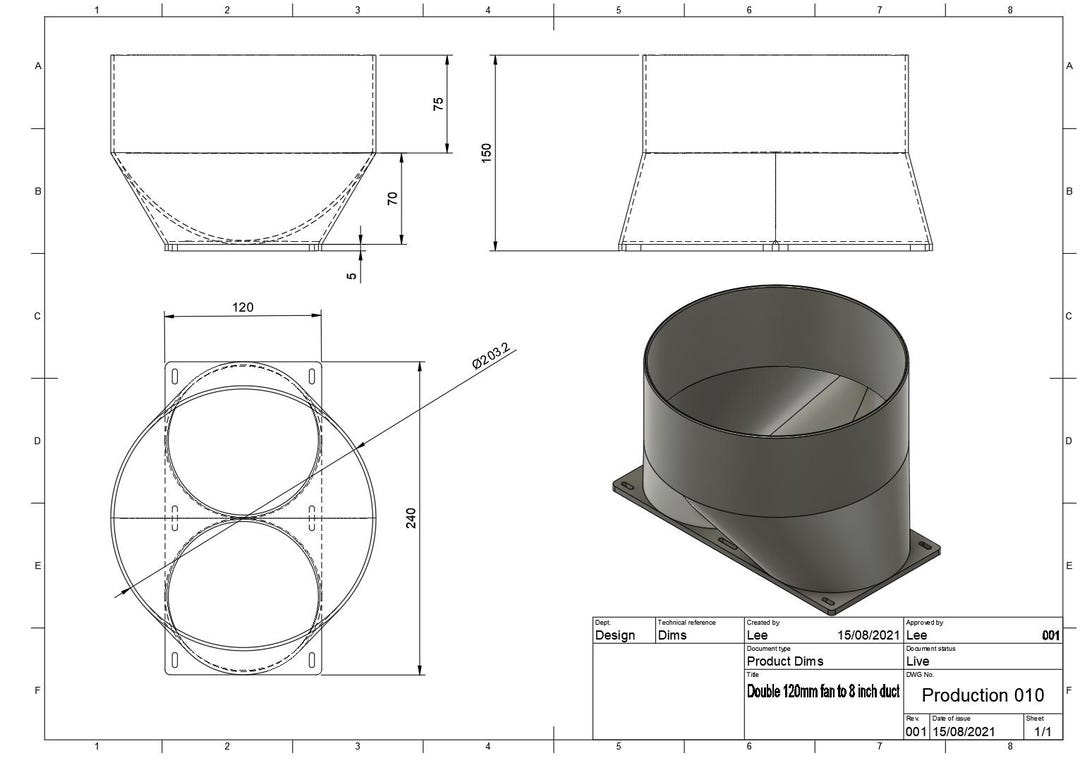 Double 120mm Fan Duct Shrouds to 8 Inch Hose Adaptor Digital File - Etsy