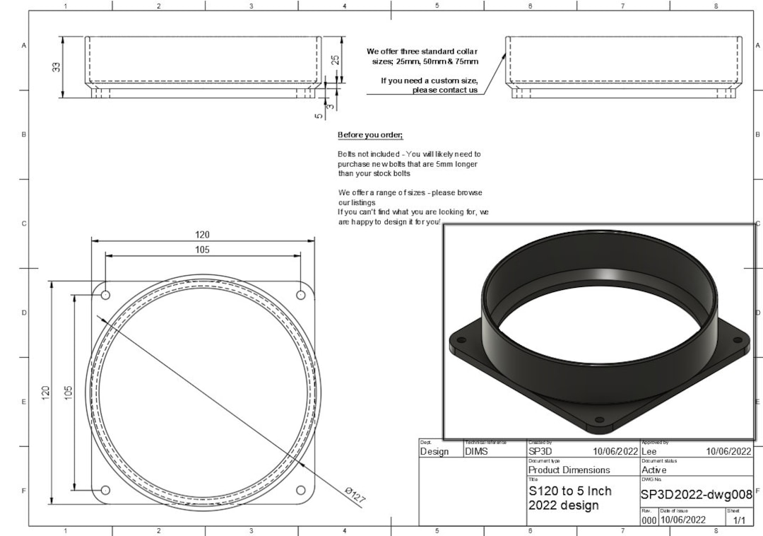 Single 120mm Fan Duct Shrouds to 5 Inch Hose Adaptor Digital File - Etsy