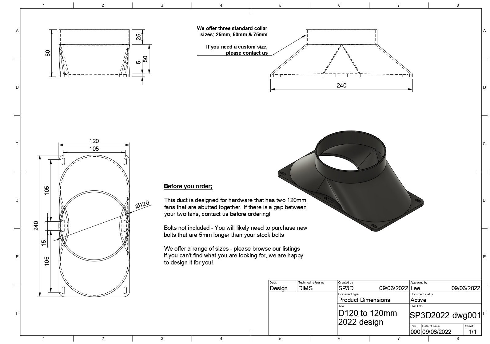 Double 120mm Fan Range of Duct Shrouds and Hose Adaptors in PLA - Etsy