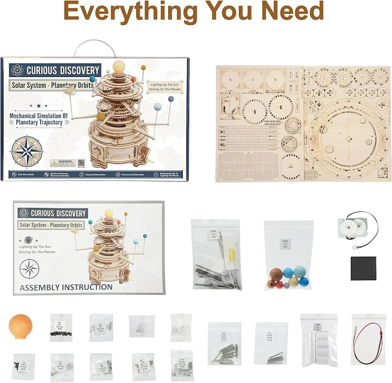 Rotatable Mechanical Orrery DIY 3D Puzzle, Wooden Mechanical Model Kit ...