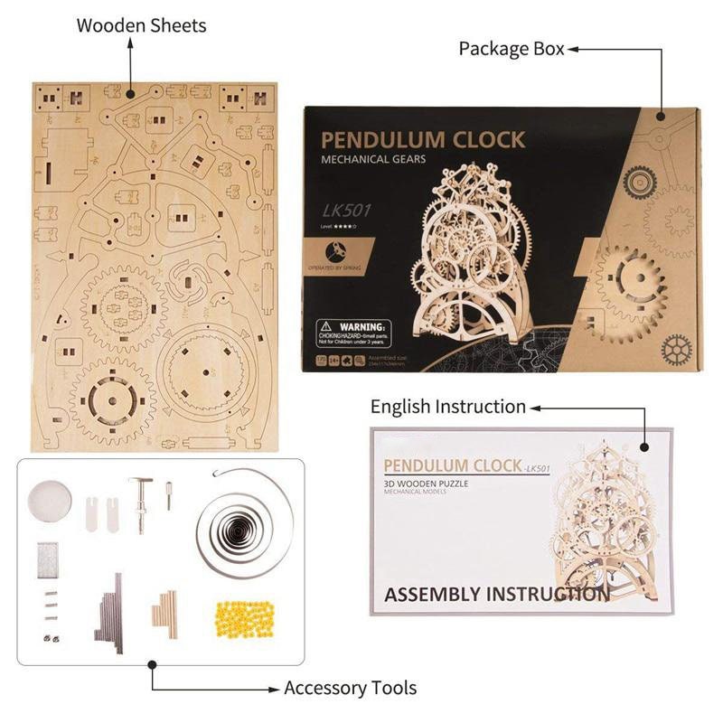 Pendulum Clock 3D Puzzle, Wooden Mechanical Model Kit, Art Collectible ...