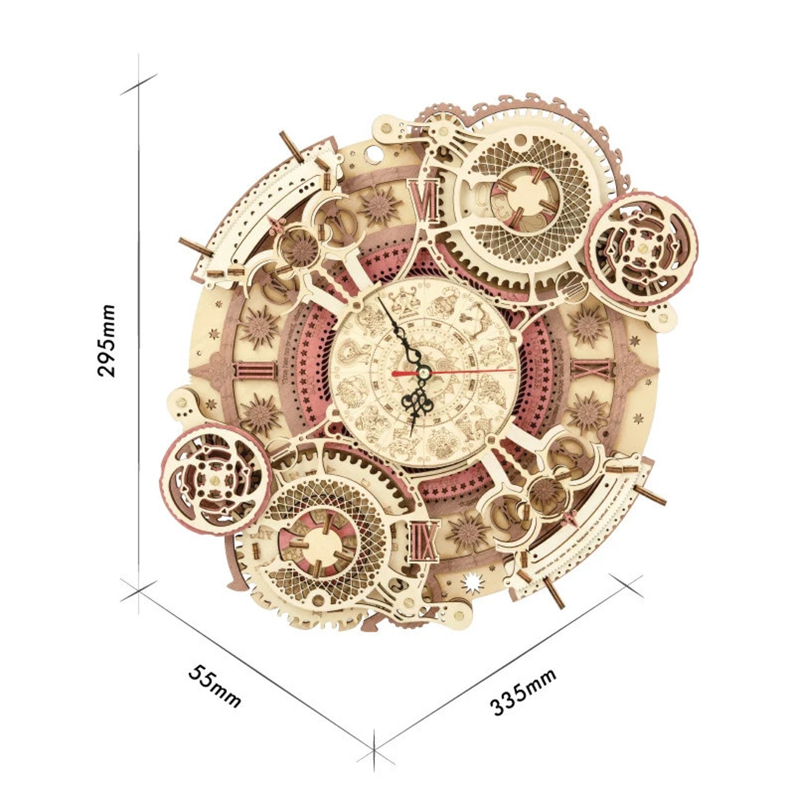 Wall Clock/time Engine Calendar 3D Puzzle, Wooden Mechanical Model Kit ...