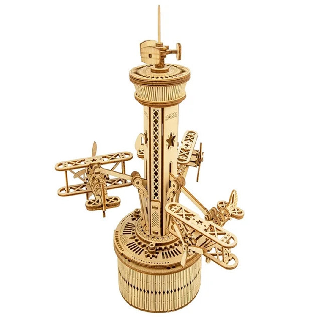Airplane Tower, Song Music Box 3D Puzzle, Wooden Mechanical Model Kit ...