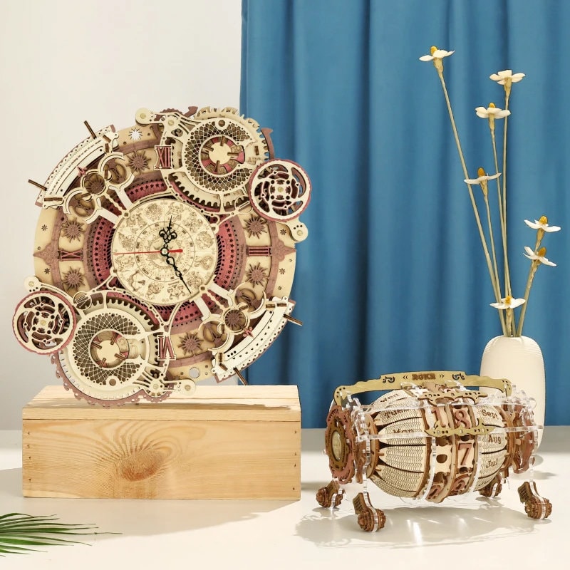 Wall Clock/time Engine Calendar 3D Puzzle, Wooden Mechanical Model Kit ...