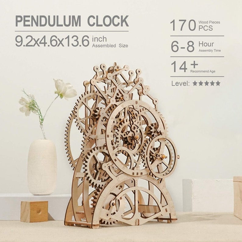 Pendulum Clock 3D Puzzle, Wooden Mechanical Model Kit, Art Collectible ...