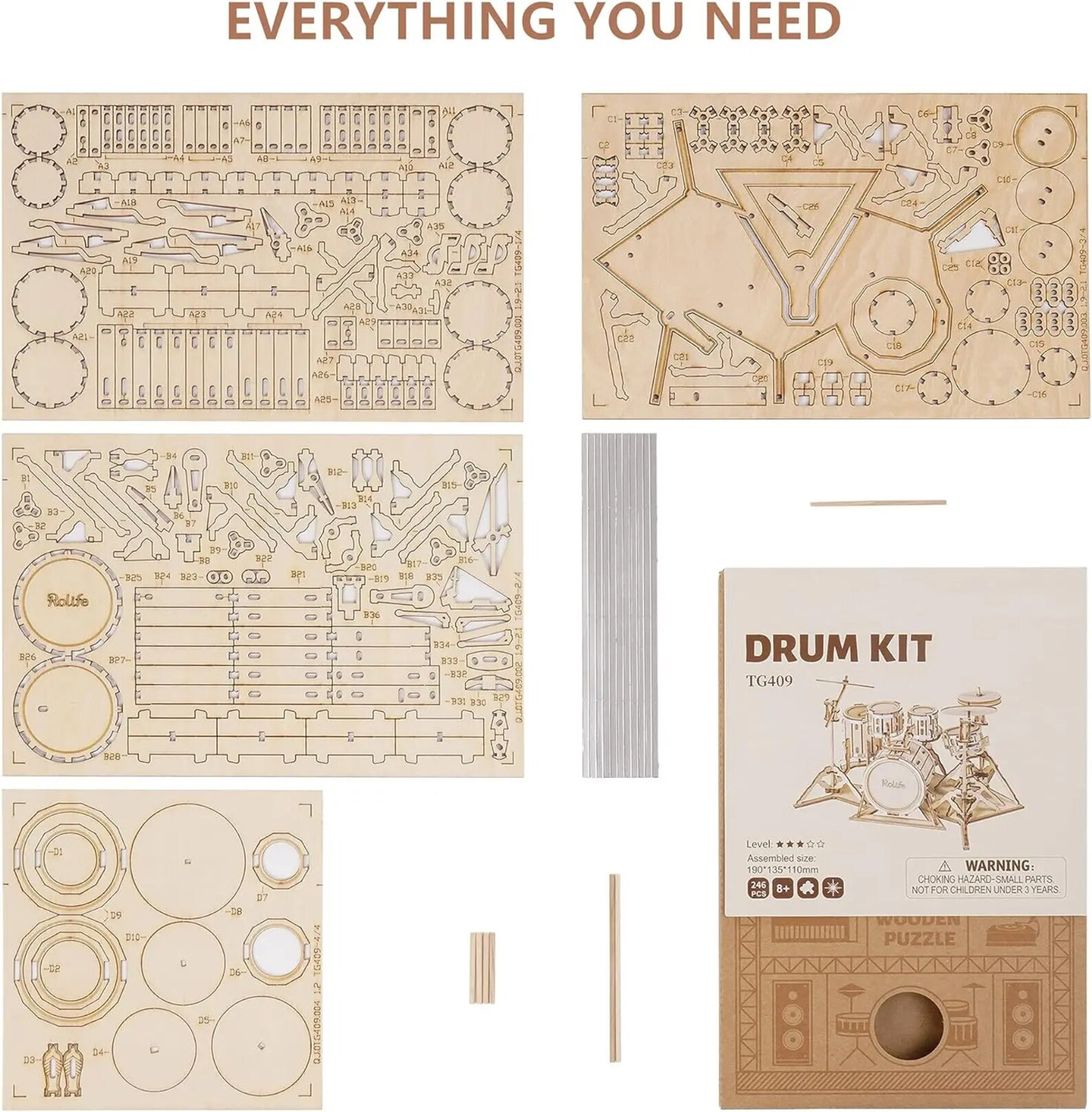 Musical Instrument Drum Kit Accordion Cello 3D Puzzle, Wooden ...