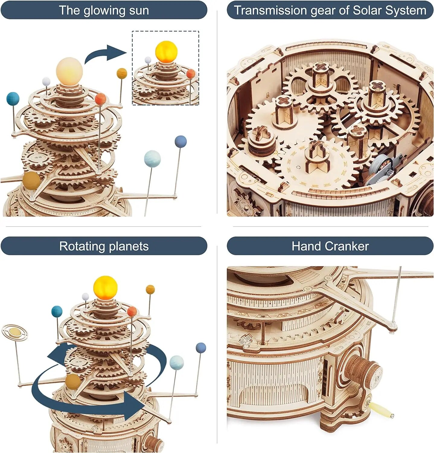 Rotatable Mechanical Orrery DIY 3D Puzzle, Wooden Mechanical Model Kit ...