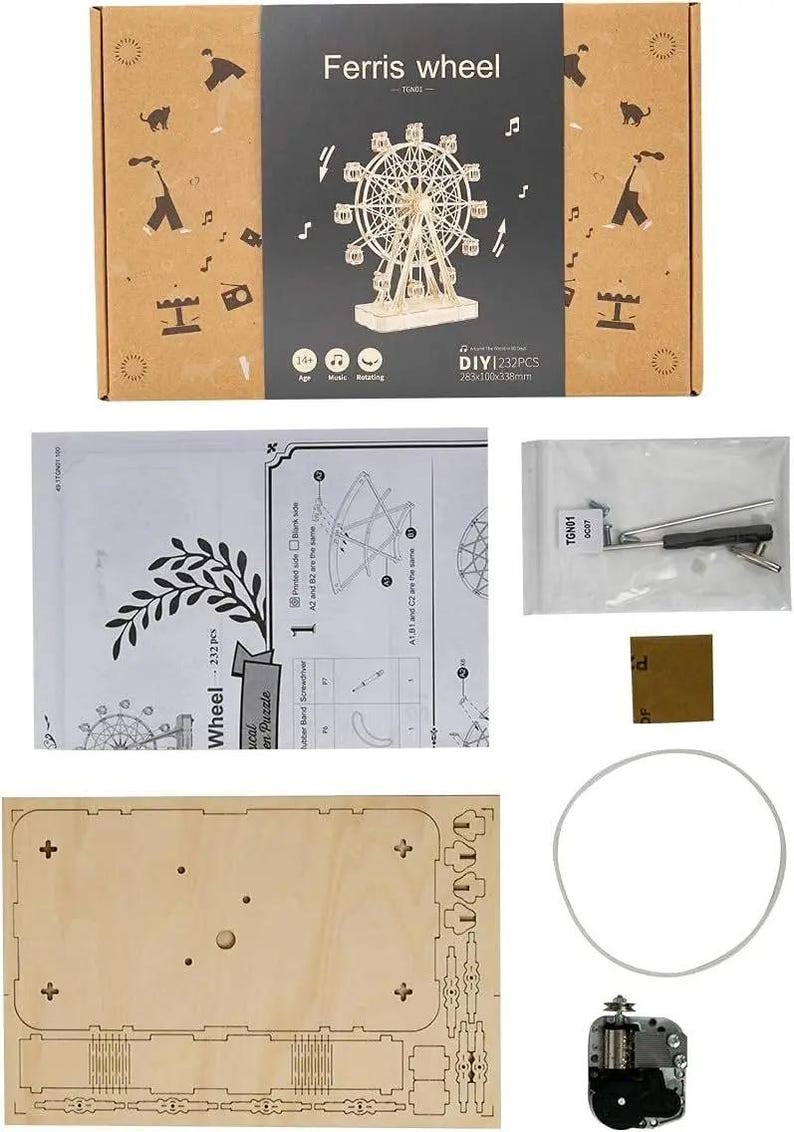 Ferris Wheel 3D Puzzle, Wooden Mechanical Model Kit, Art Collectible ...