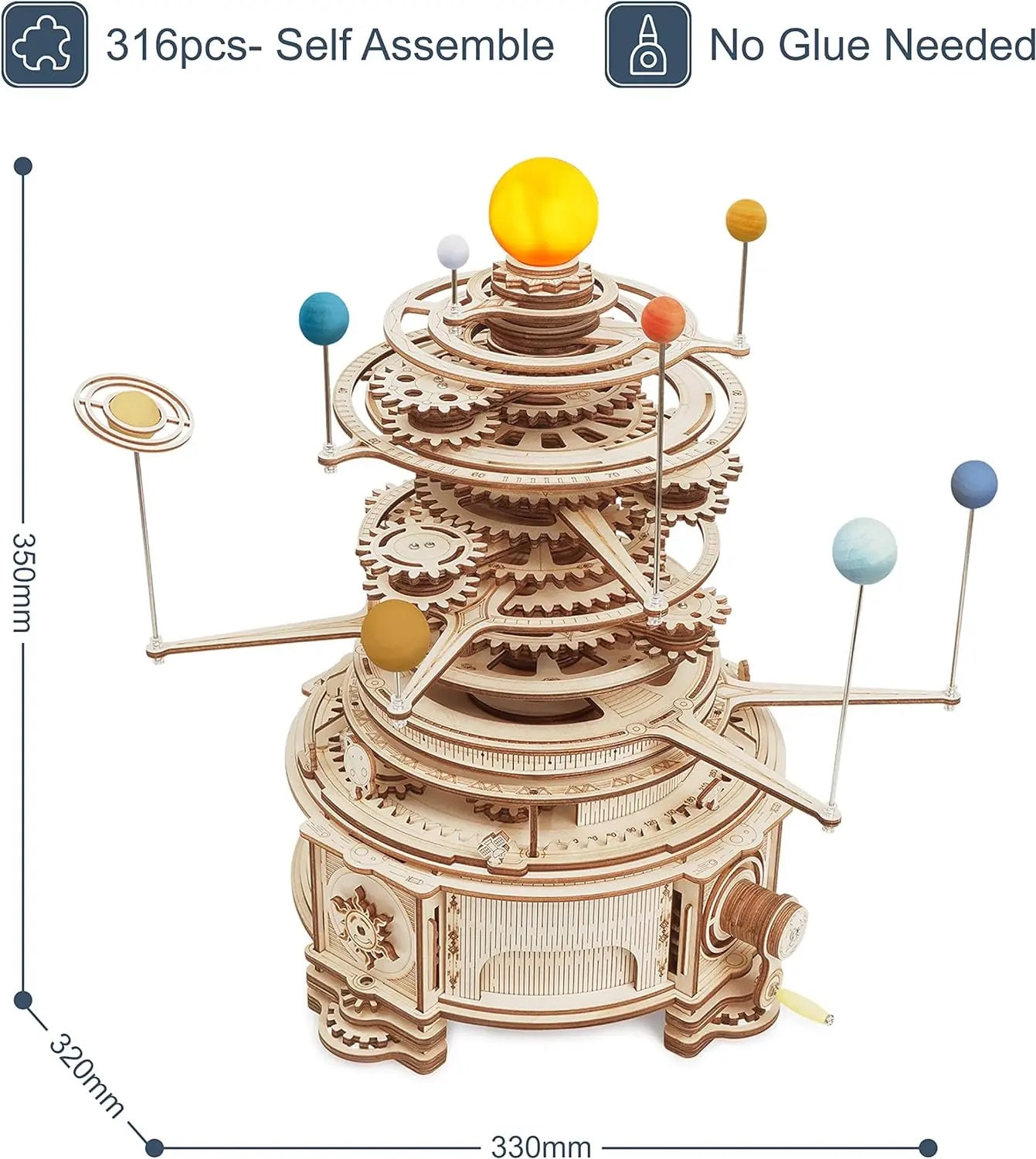 Rotatable Mechanical Orrery DIY 3D Puzzle, Wooden Mechanical Model Kit ...