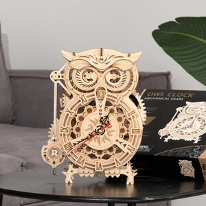 Owl Clock Wooden 3D Puzzle, Wooden Mechanical Model Kit, Animal Clock ...